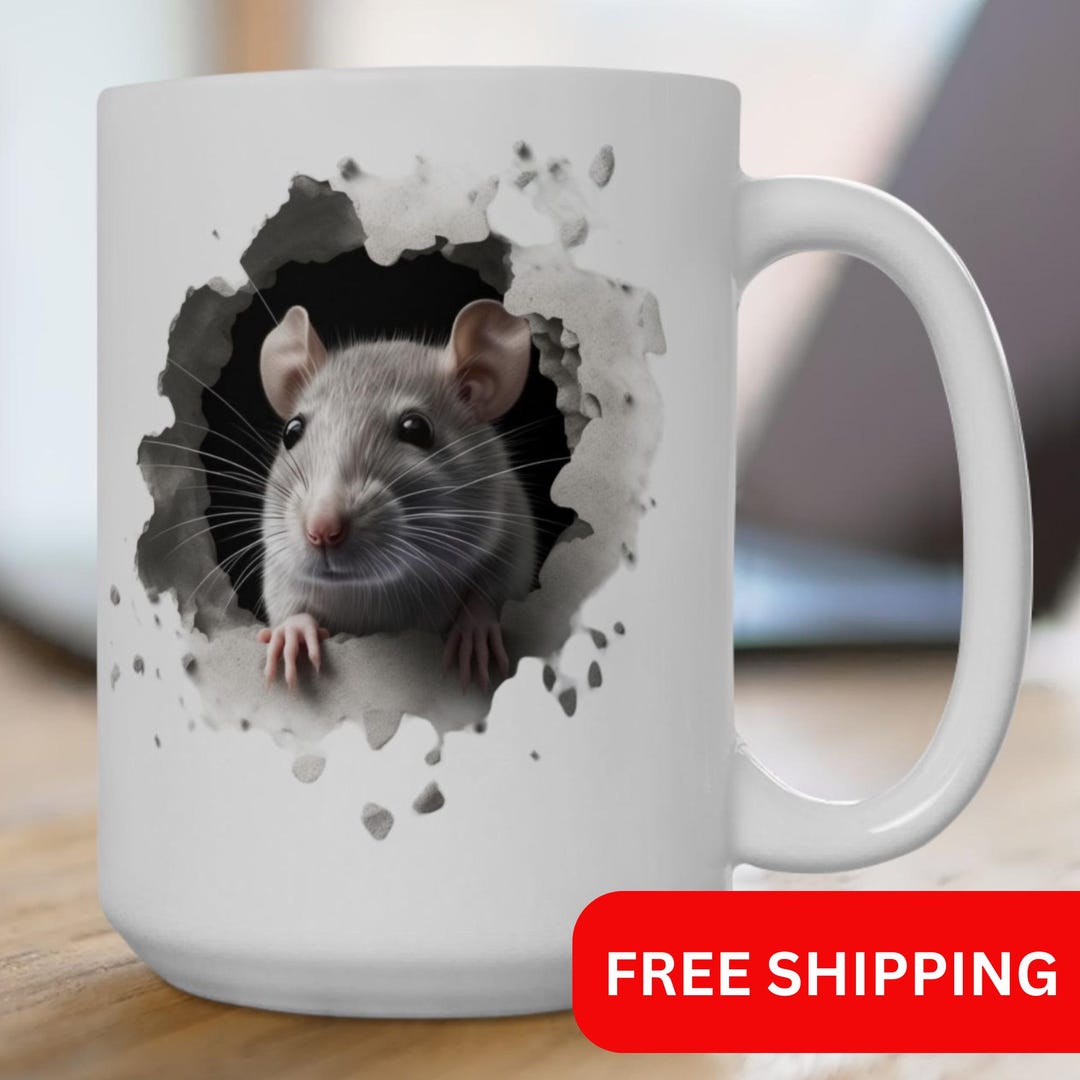 3D Mouse Crawling Out of Hole, 15oz Ceramic Coffee Mug, Funny Cup, Gift ...