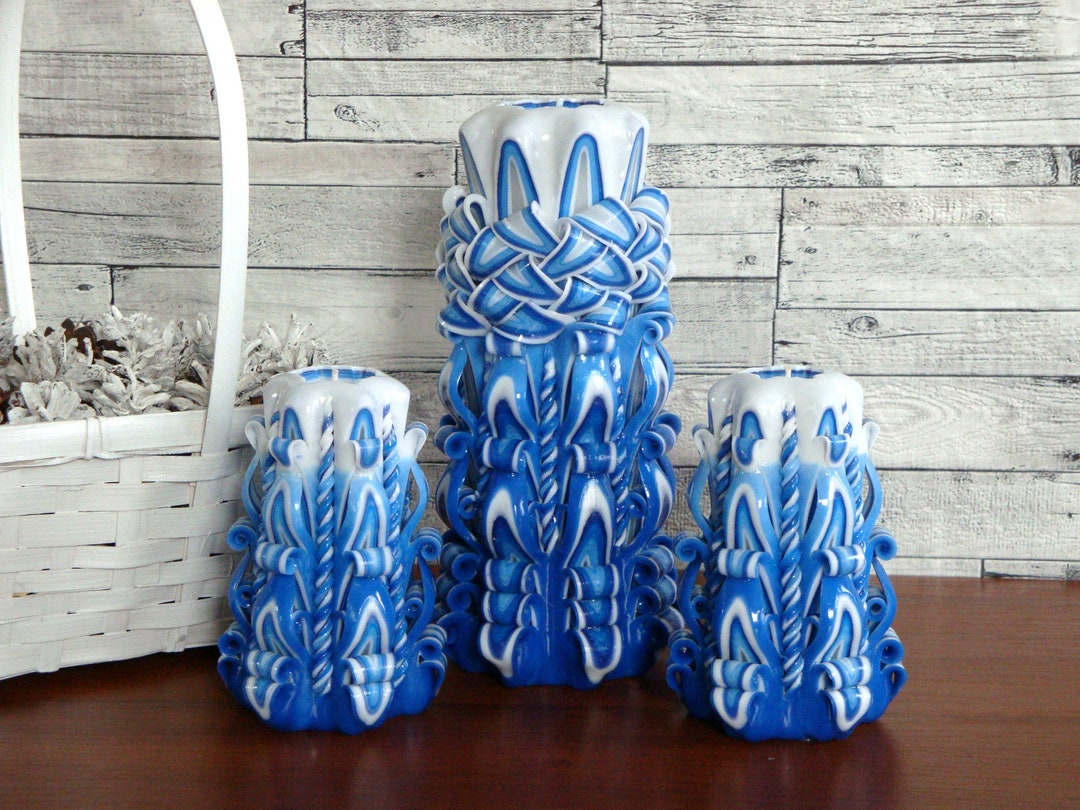 Blue Carved Candle Set - Long Distance Gift Candles for Best Friend ...