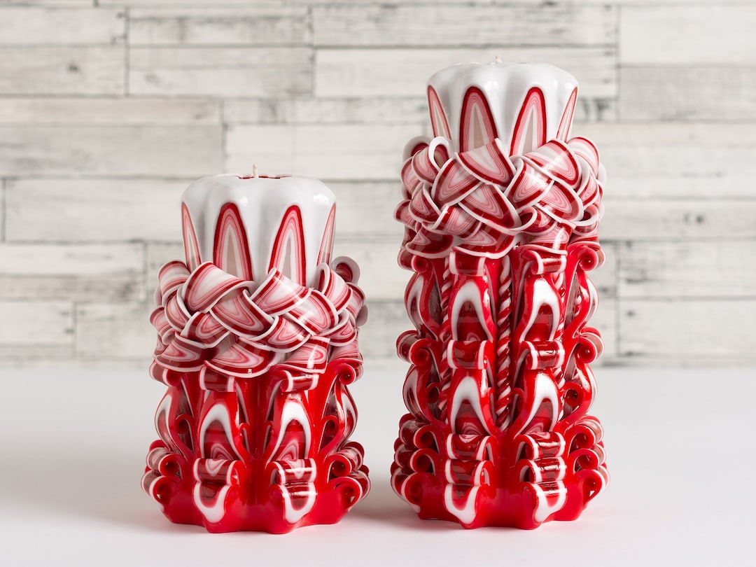 Red Carved Candle Set - Long Distance Gift for Woman. Candles for Best ...