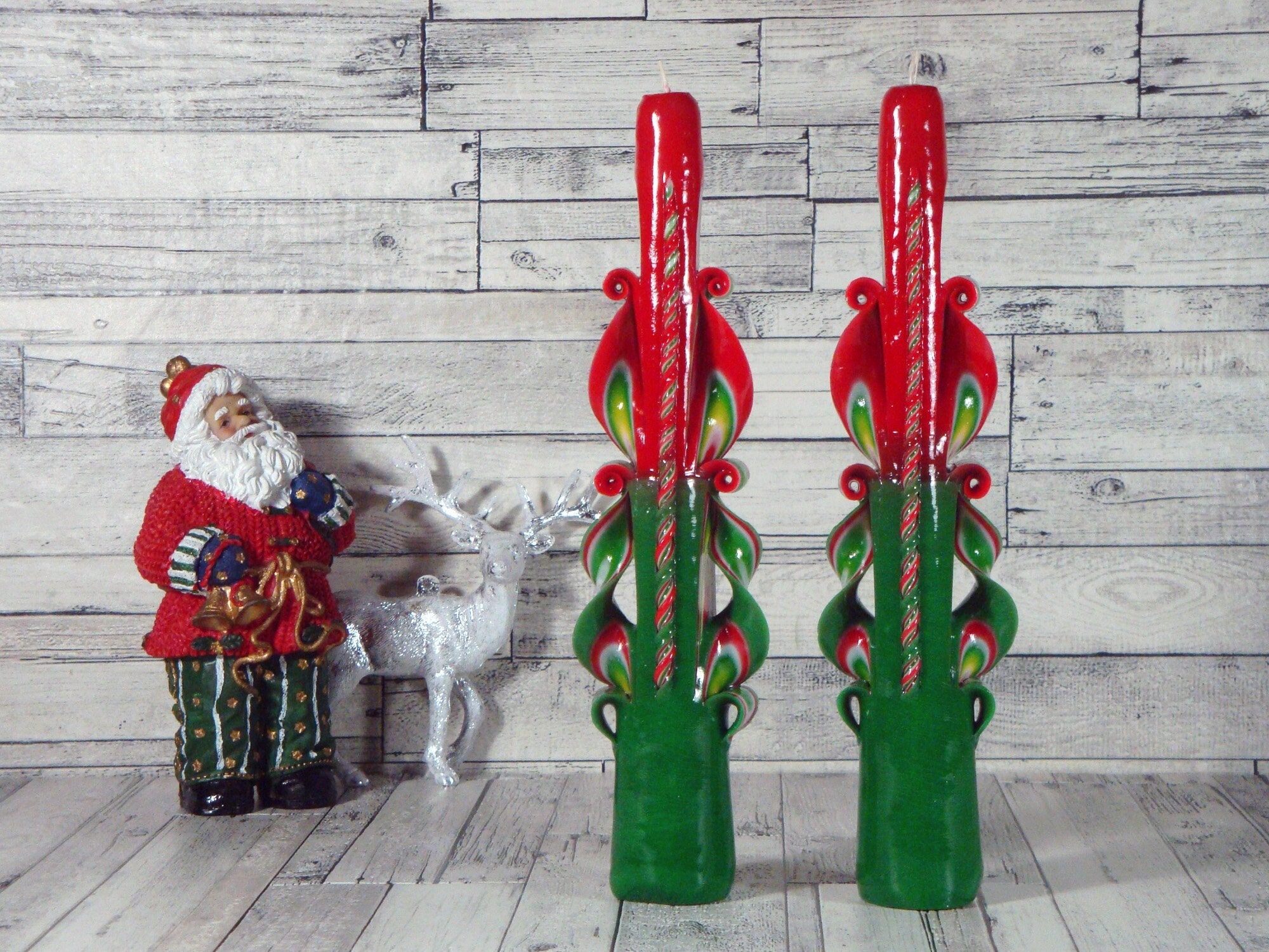 Christmas Taper Carved Candle Set for the Home Interior. Red - Etsy
