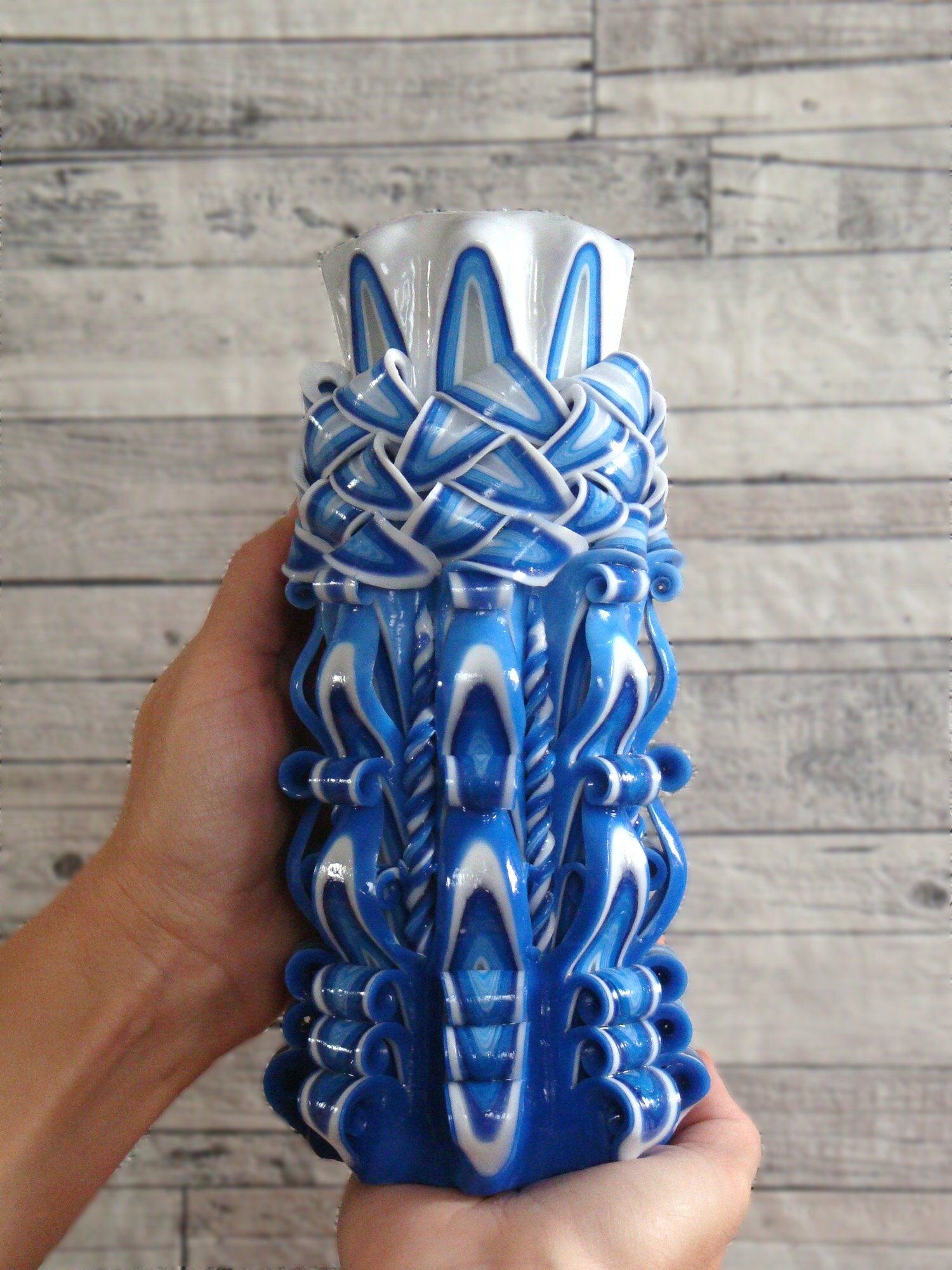 Blue carved candle set long distance gift candles for best | Etsy