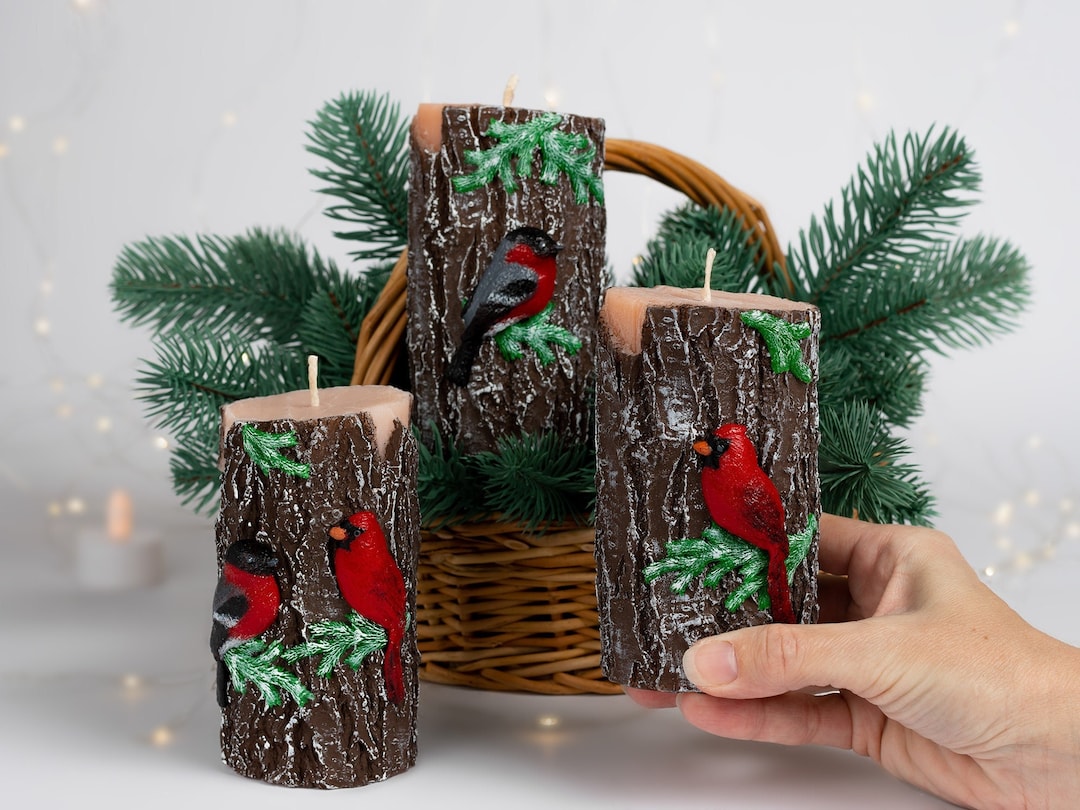 Christmas Handmade Candle With Red Cardinal a Gift With Birds and ...