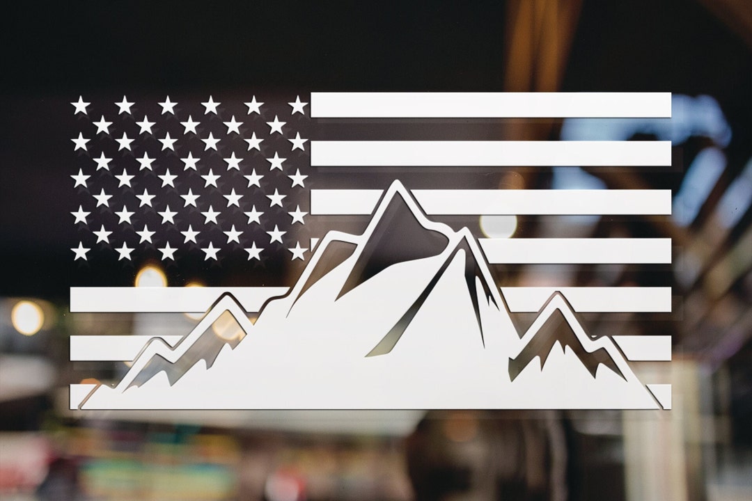 Mountain Range American Flag Decal, Available in Many Sizes and Colors ...