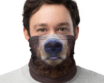 Grizzly Bear Face Mask Washable Reusable Neck Gaiter for | Etsy