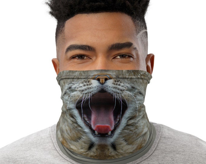 Gray Tabby Cat and Flowers Starry Night Art Face Mask Face Shield ...