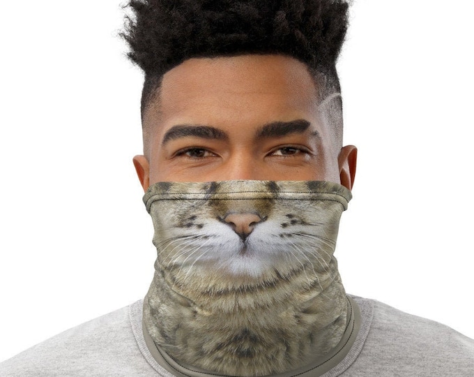 Gray Tabby Cat and Flowers Starry Night Art Face Mask Face Shield ...