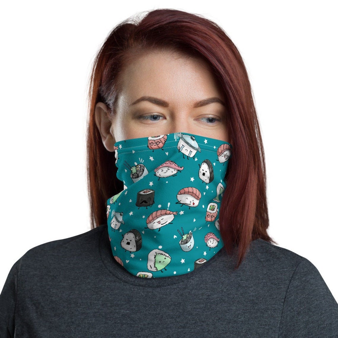 Kawaii Sushi Face Mask, Cute Neck Gaiter, Washable and Reusable Face ...