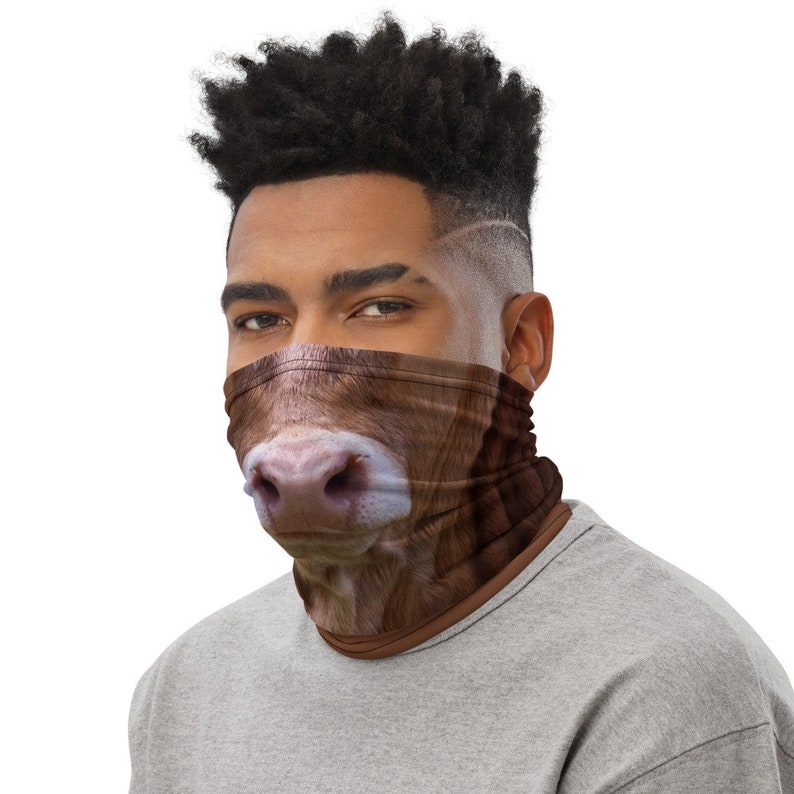 Cow Face Mask, Neck Gaiter, Washable and Reusable Face Covering, Funny ...