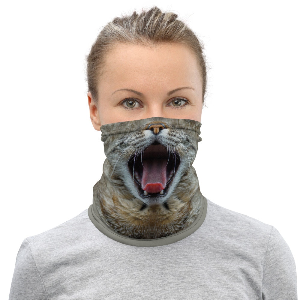 Tabby Cat Face Mask, Funny Neck Gaiter, Washable Face Covering ...
