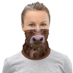 Cow Face Mask, Neck Gaiter, Washable and Reusable Face Covering, Funny ...