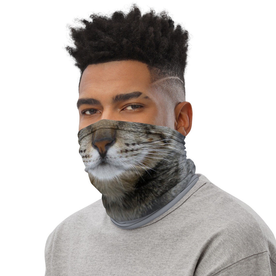 Grey Tabby Cat Face Mask, Neck Gaiter, Washable and Reusable Face ...
