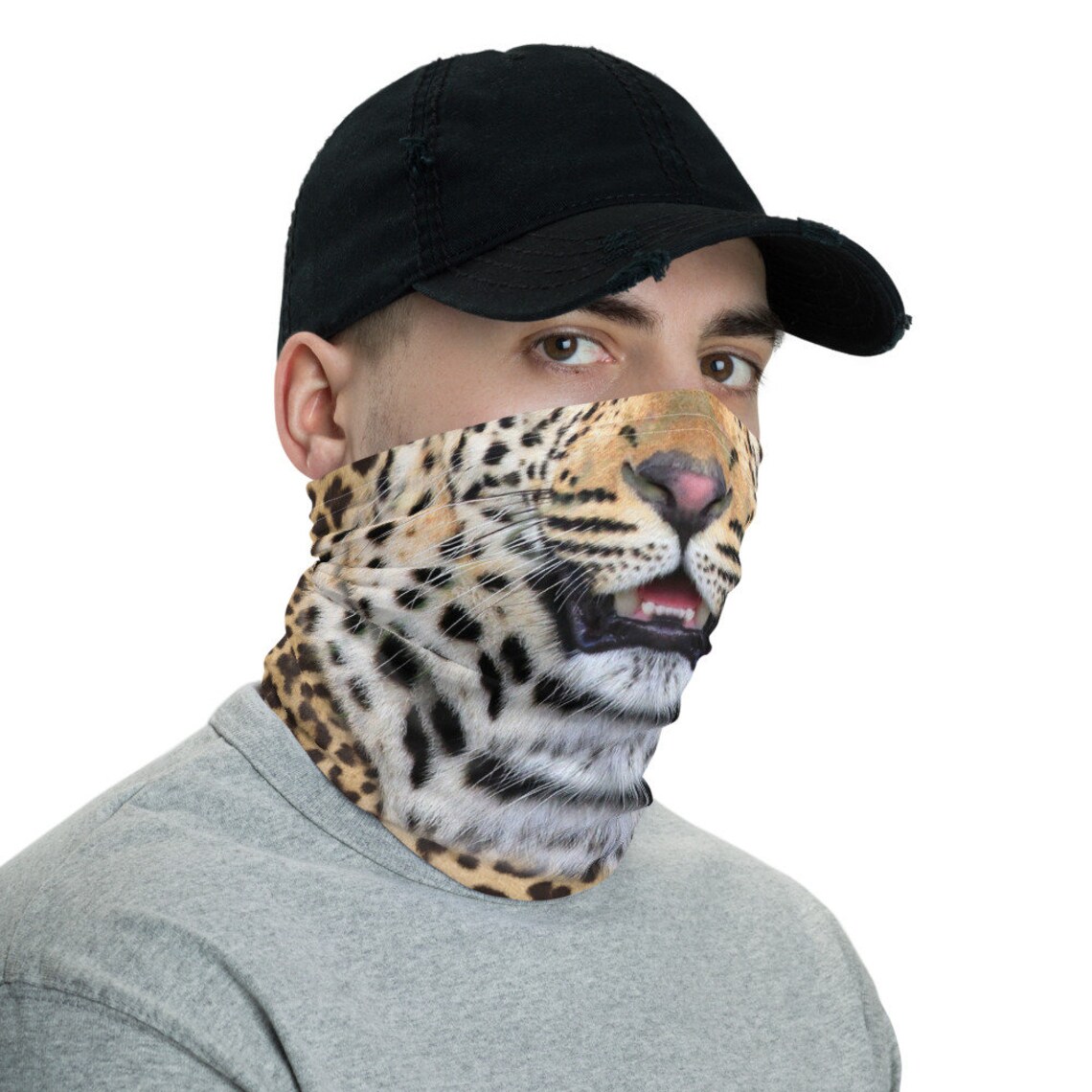 Javan Leopard Neck Gaiter & Face Mask, Leopard Print Pattern, Washable ...