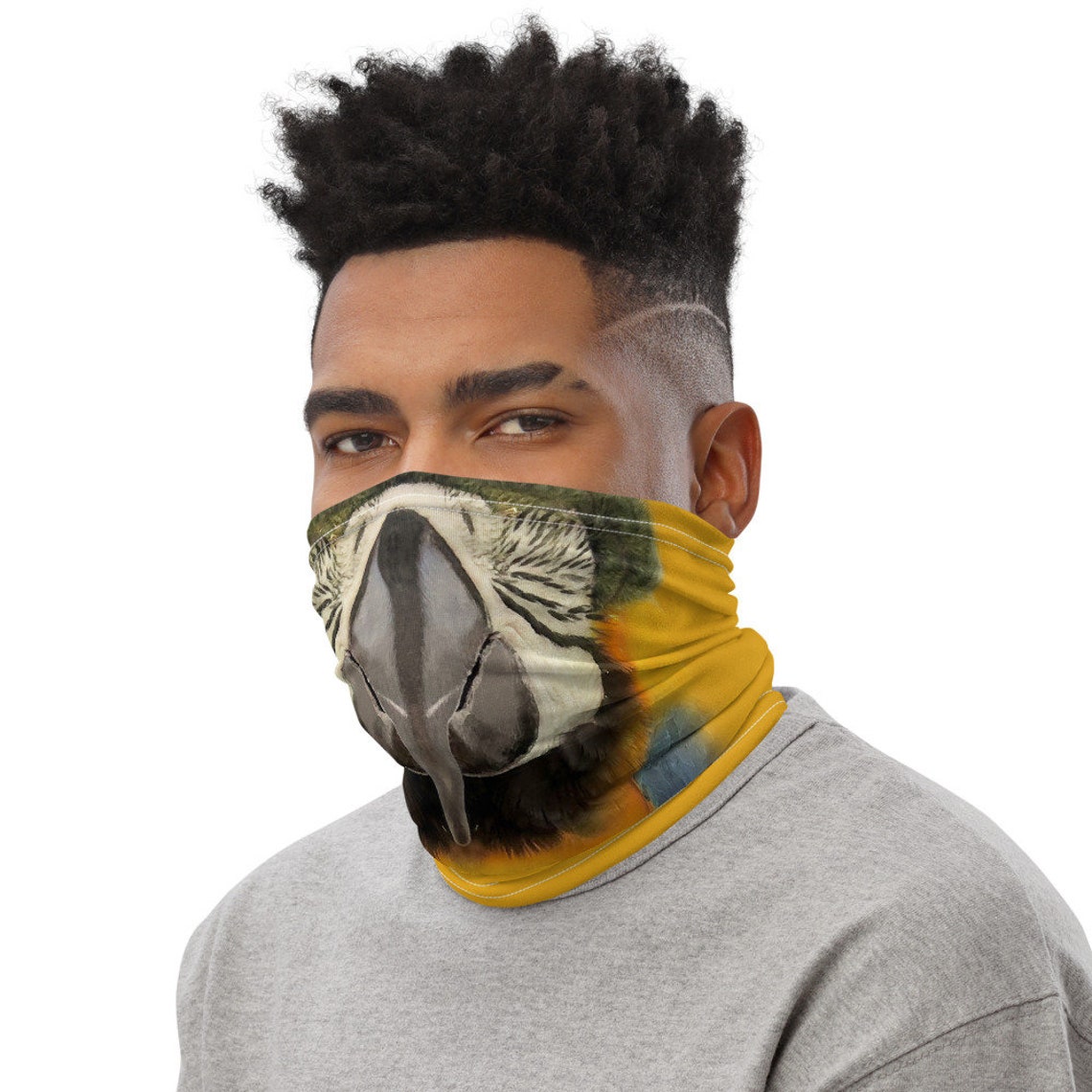 Blue and Yellow Macaw Parrot Face Mask, Neck Gaiter, Washable Reusable ...