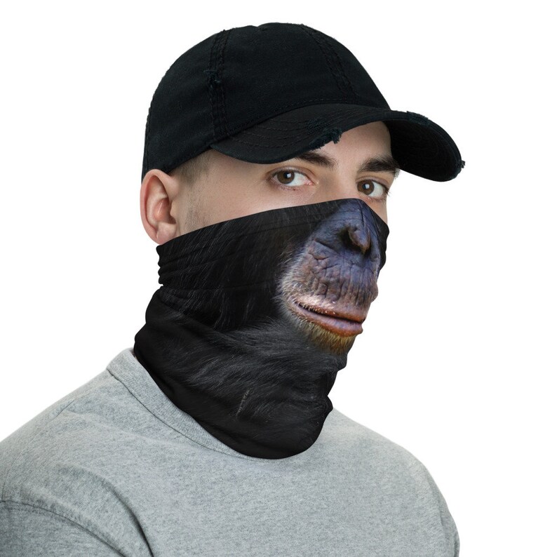 Chimpanzee Face Mask, Washable Neck Gaiter, Funny Chimp Costume ...