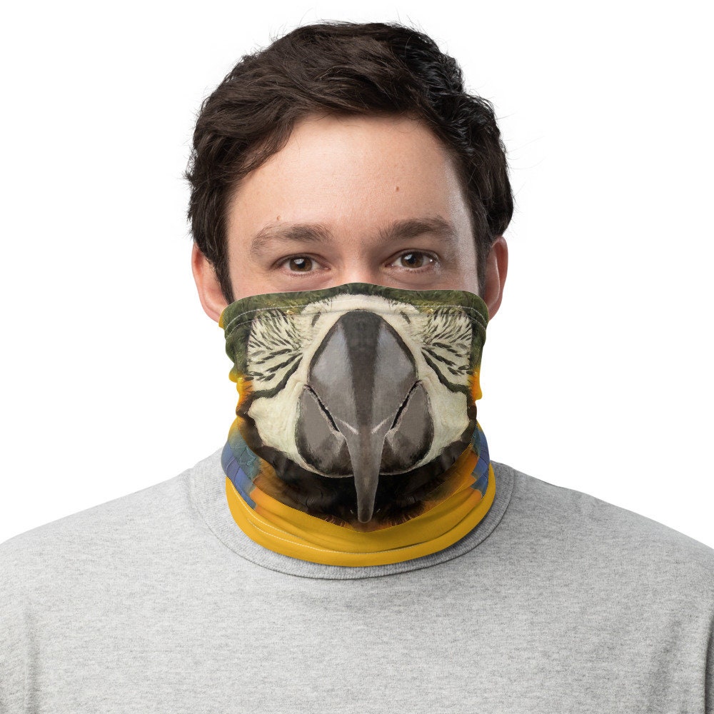 Blue and Yellow Macaw Parrot Face Mask, Neck Gaiter, Washable Reusable ...