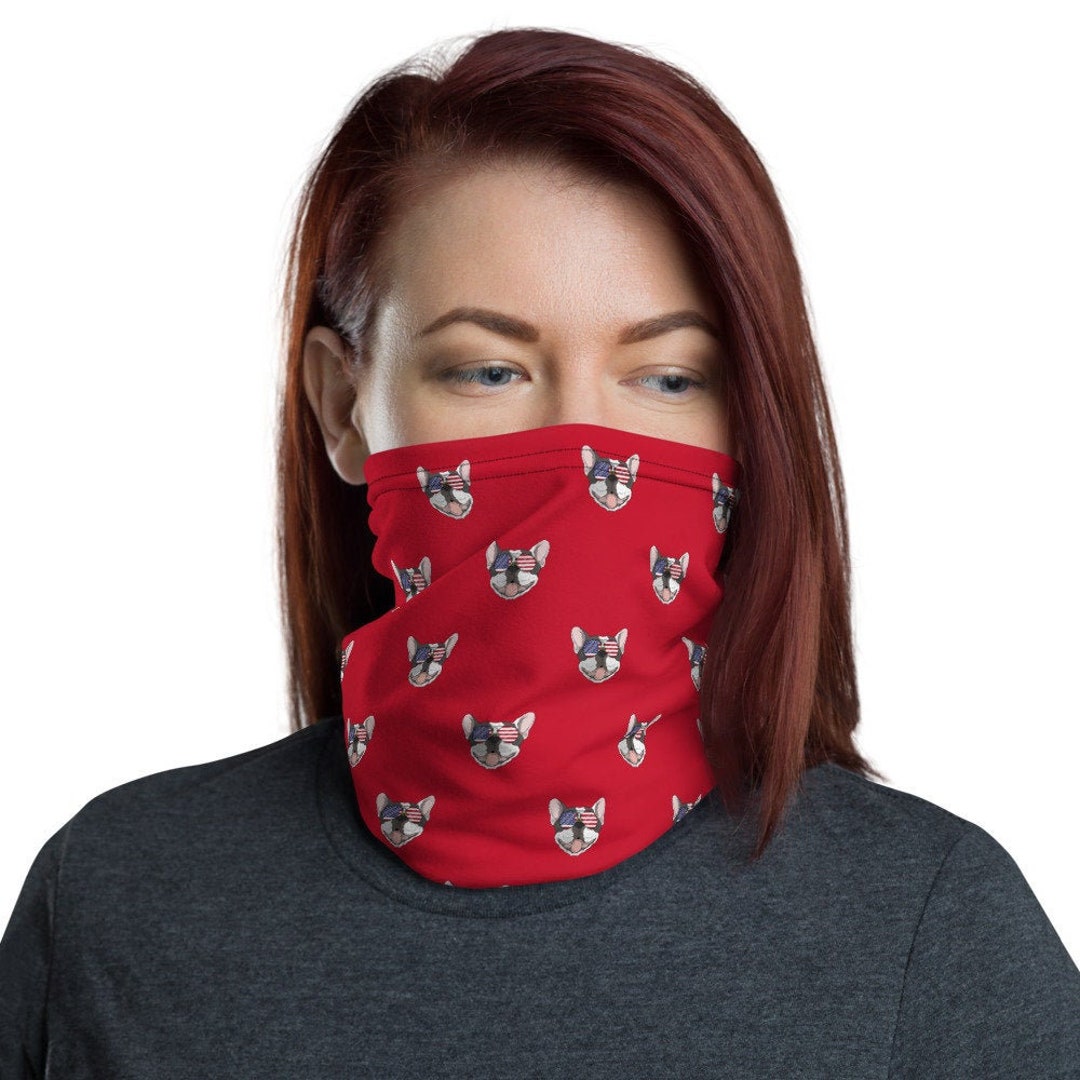 Frenchie Dog Face Mask, USA Neck Gaiter, French Bulldog, Washable ...