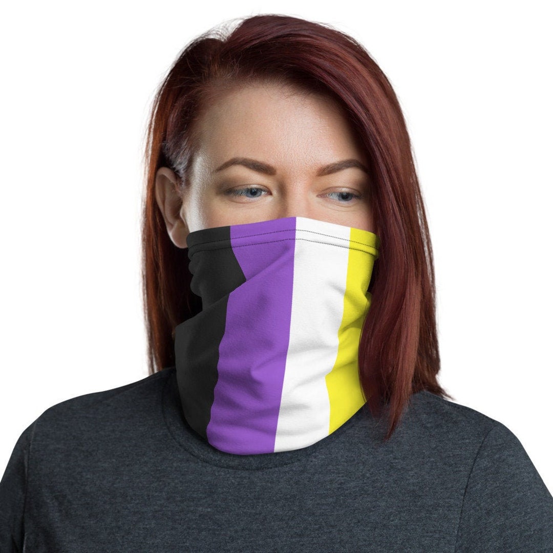 Gender Nonbinary Face Mask, NB Enby Pride Flag Neck Gaiter, Genderqueer ...