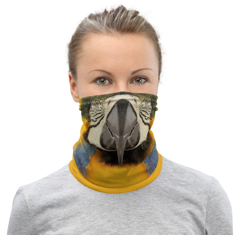 Blue and Yellow Macaw Parrot Face Mask, Neck Gaiter, Washable Reusable ...
