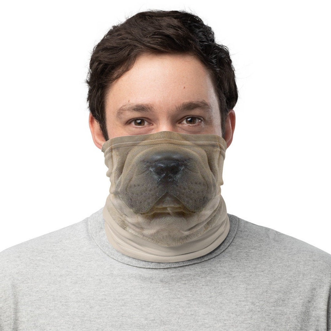 Shar Pei Dog Face Mask, Neck Gaiter, Funny Dog Costume, Washable and ...