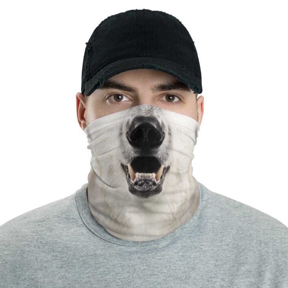 Polar Bear Face Mask, Bear Neck Gaiter, Polar Bear Costume, Washable ...