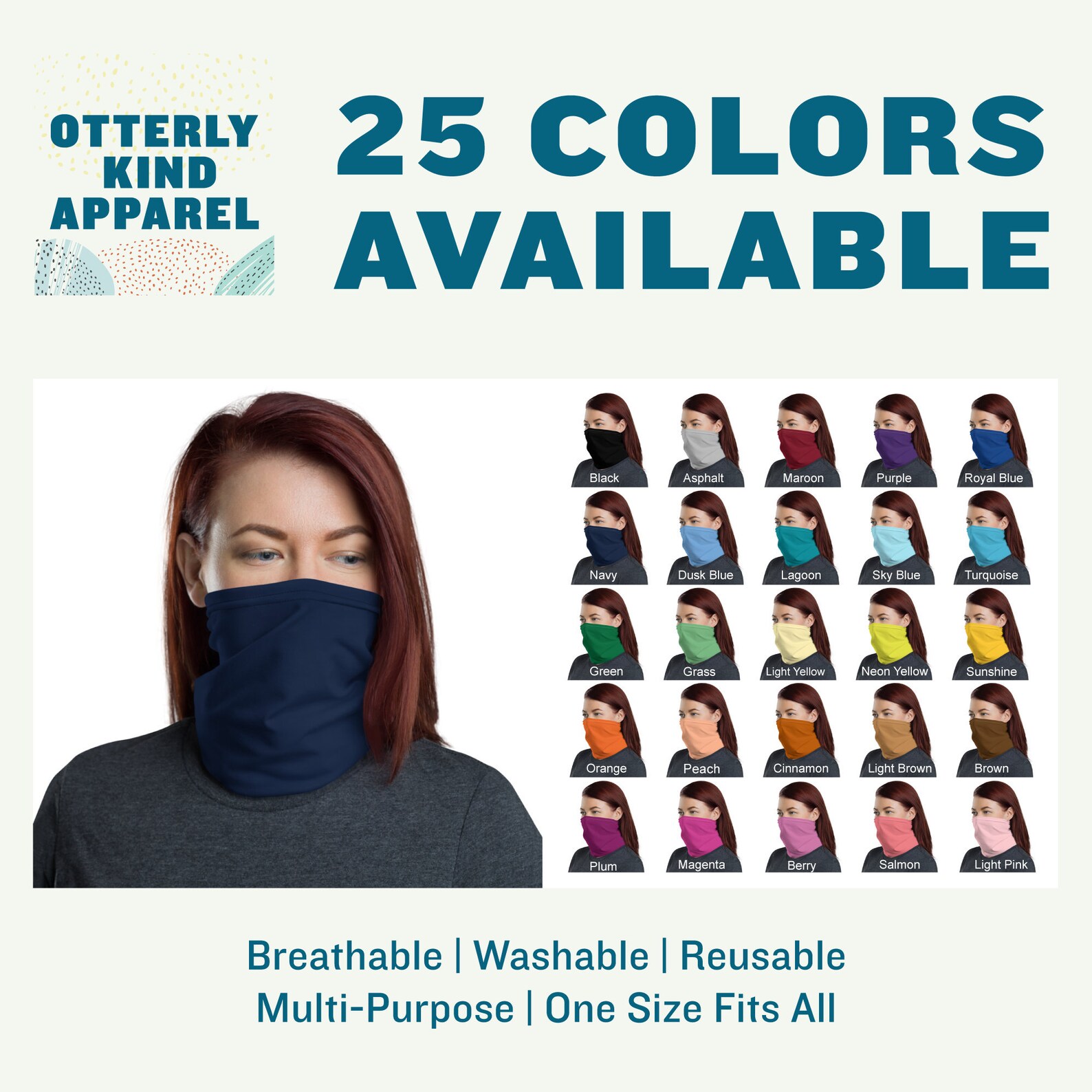 Navy Neck Gaiter, Washable Face Mask, Neck Protection, Solid Color ...