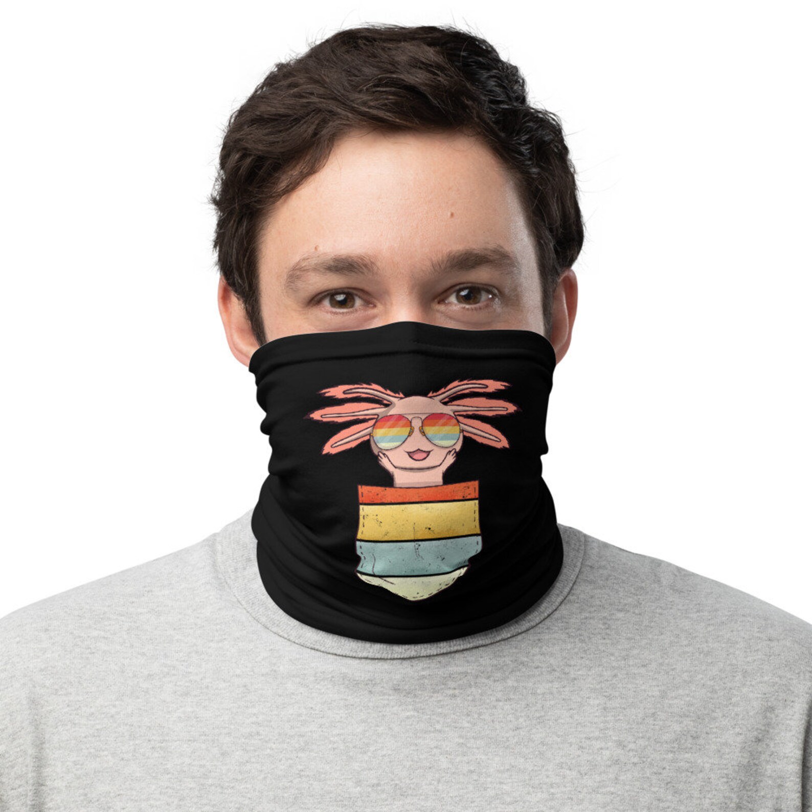 Axolotl Face Mask, Neck Gaiter for Women Men Adults, Retro Face ...