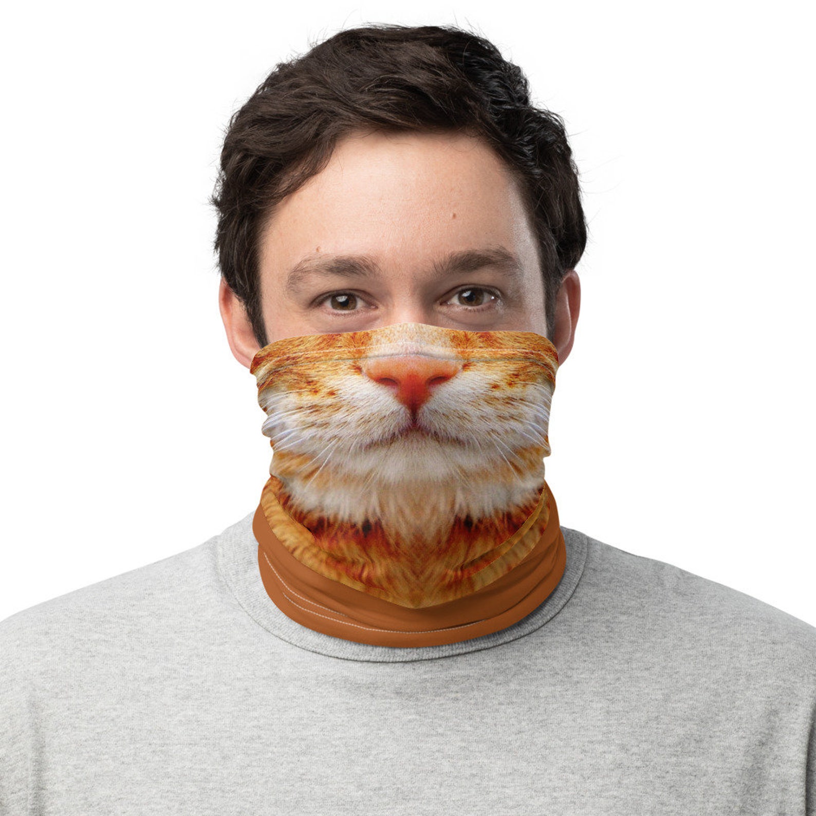 Orange Tabby Cat Face Mask, Neck Gaiter for Adults, Washable and ...