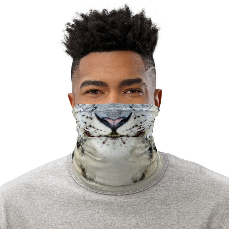 Snow Leopard Face Mask, Washable and Reusable Neck Gaiter, Funny White ...