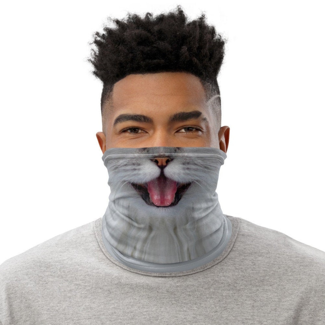 Cute Cat Face Mask, Washable and Reusable Neck Gaiter, Gift for Kitty ...