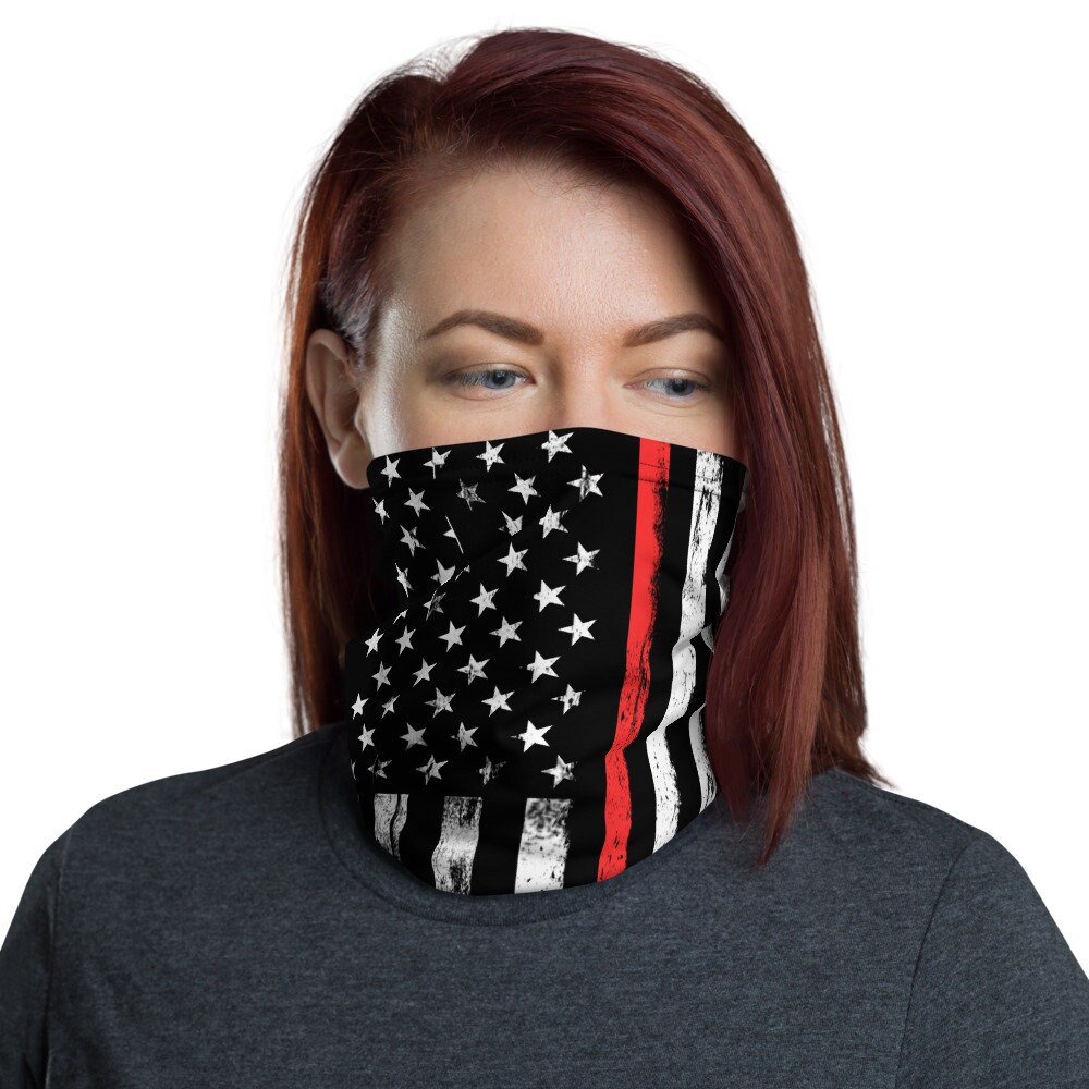 Thin Red Line American Flag Neck Gaiter Firefighter Washable - Etsy