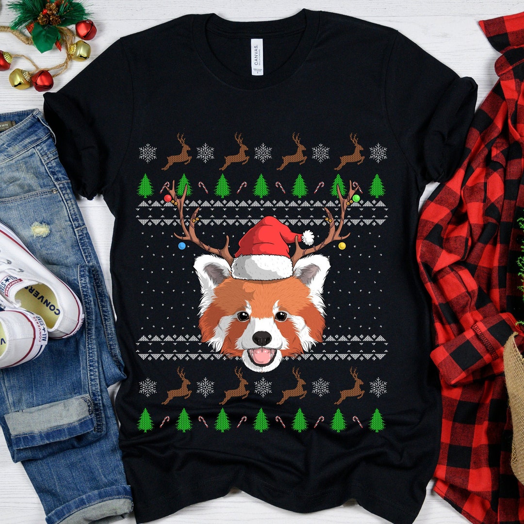 Red Panda Santa Claus Ugly Christmas Sweater Pattern | Funny Christmas ...