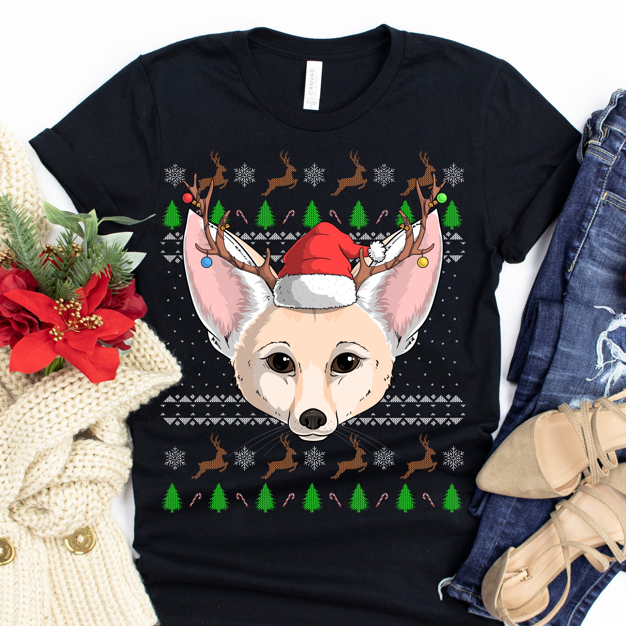 Fennec Fox Santa Claus Ugly Christmas Sweater Pattern, T-shirt, Funny ...
