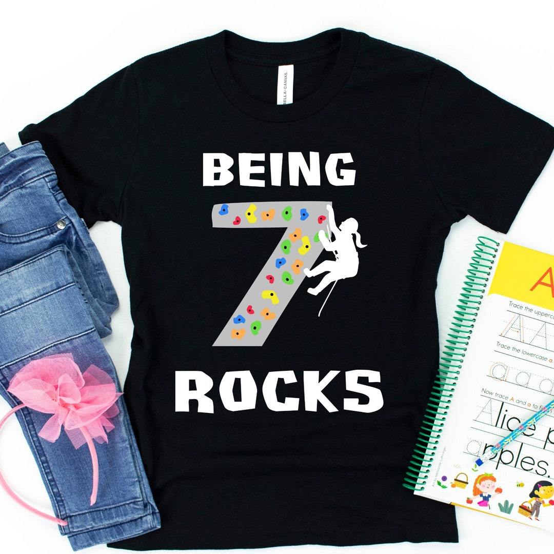 Being 7 Rocks, Kids Rock Climbing Shirt, Seventh Birthday, Birthday ...
