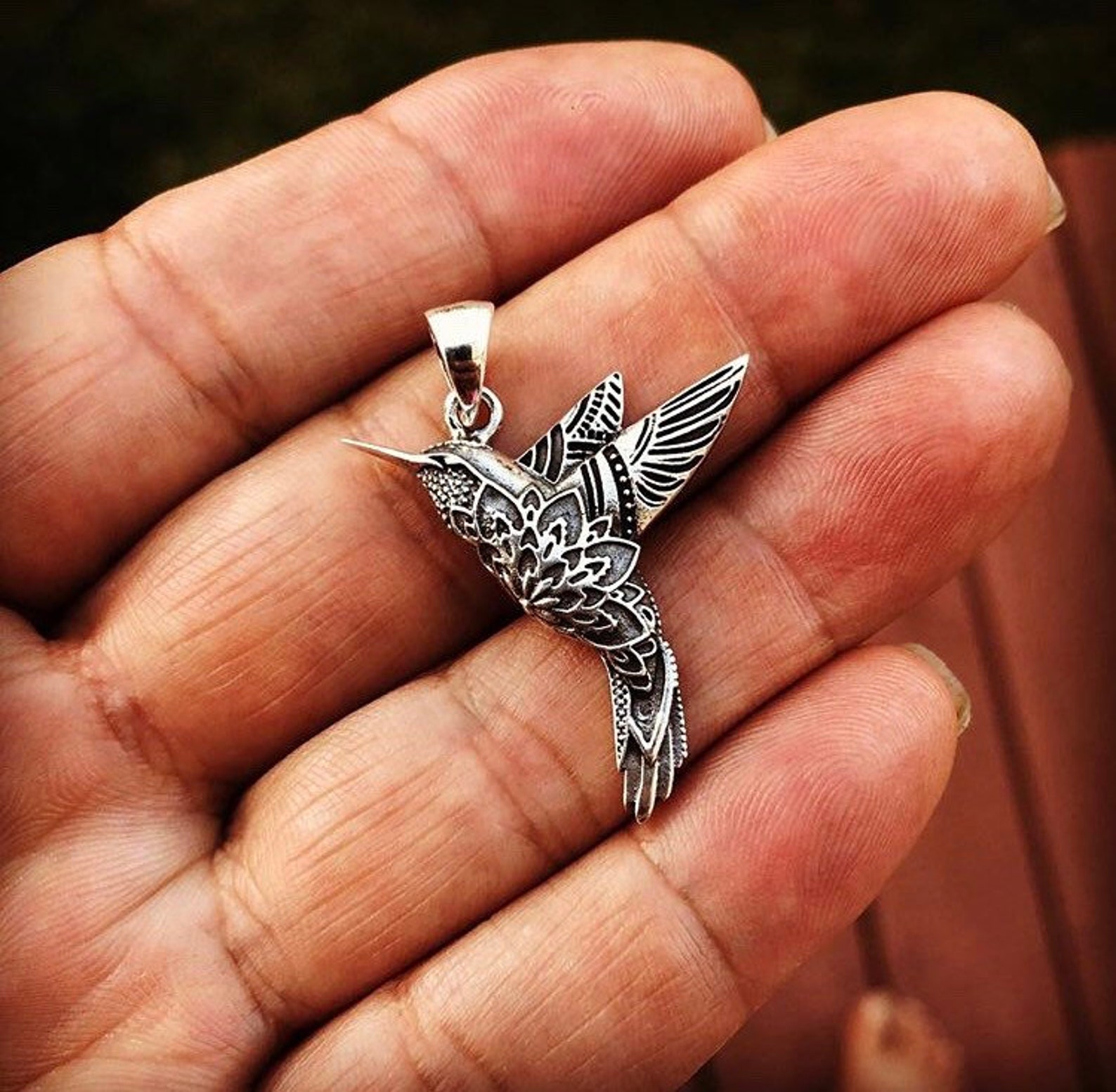 Sterling Silver Hummingbird Pendant - Etsy