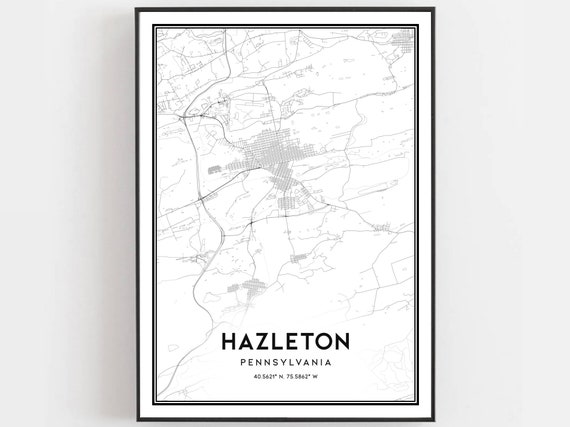 Hazleton Map Print Hazleton Map Poster Wall Art Pa City Map | Etsy