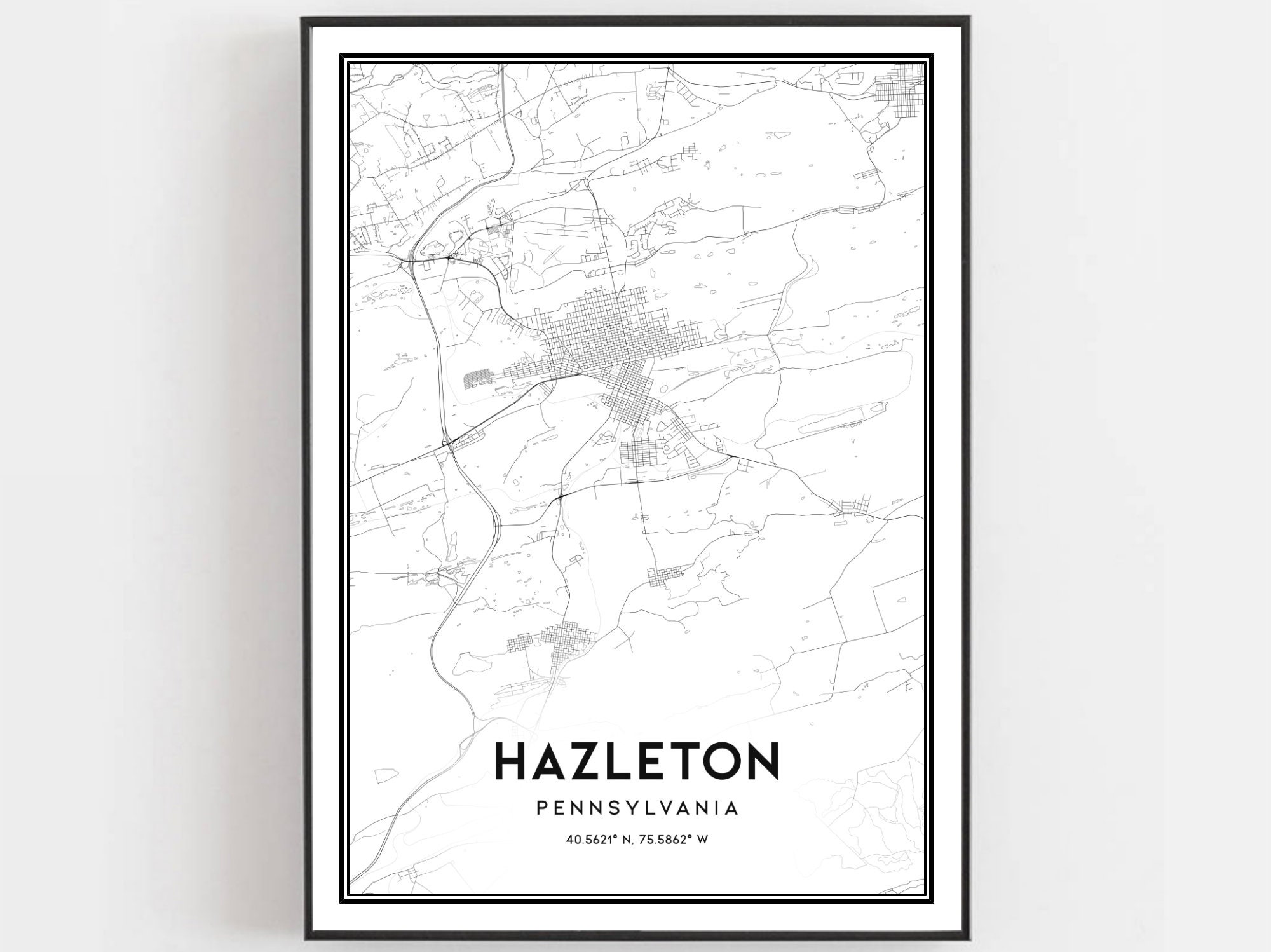 Hazleton Map Print Hazleton Map Poster Wall Art Pa City Map | Etsy