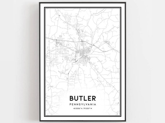 Butler Map Print Butler Map Poster Wall Art Pa City Map | Etsy