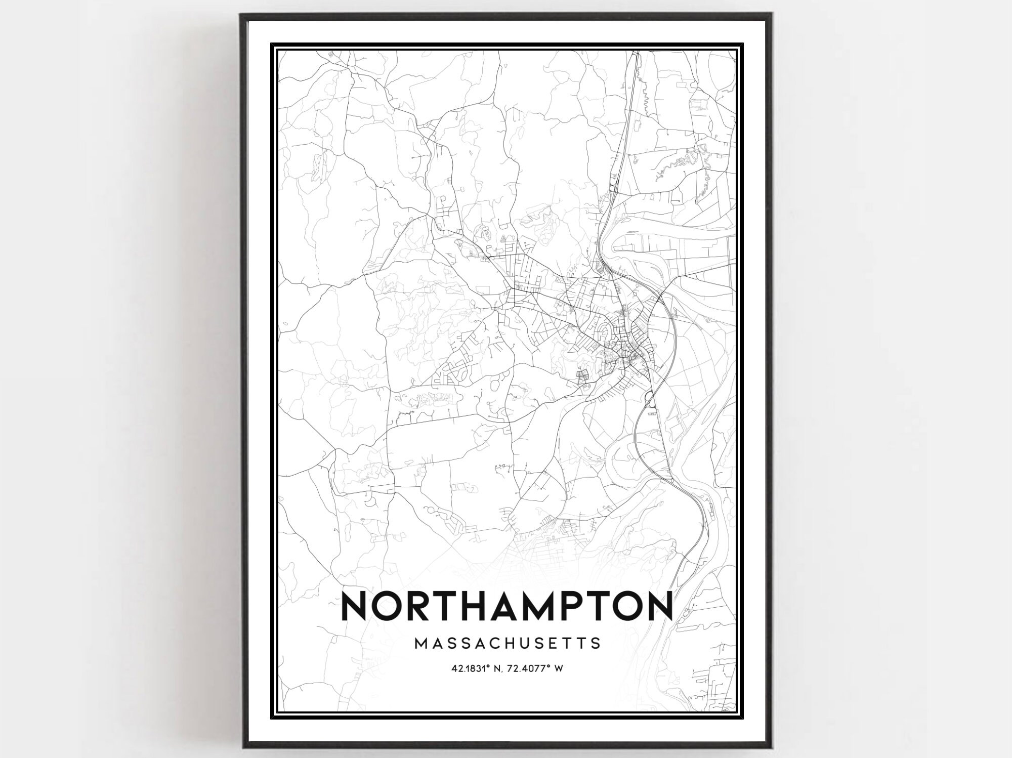 Northampton Map Print Northampton Map Poster Wall Art Ma | Etsy