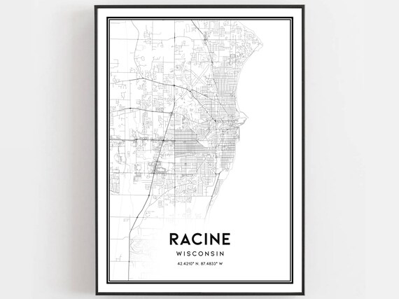 Home Décor Wall Hangings Racine Wall Art Wisconsin WI USA Map Poster ...