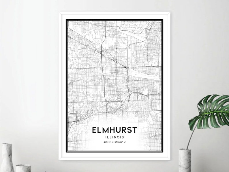 Elmhurst Map Print, Elmhurst Map Poster Wall Art, Il City Map, Illinois ...
