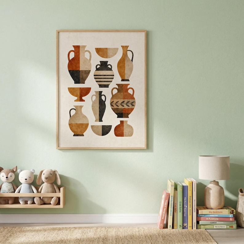 Geometric Pottery Vase Print, African Inspired Wall Art, Earth Tone ...