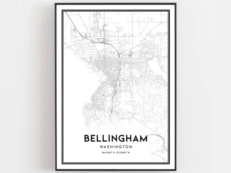 Bellingham Map Print, Bellingham Map Poster Wall Art, Wa City Map ...