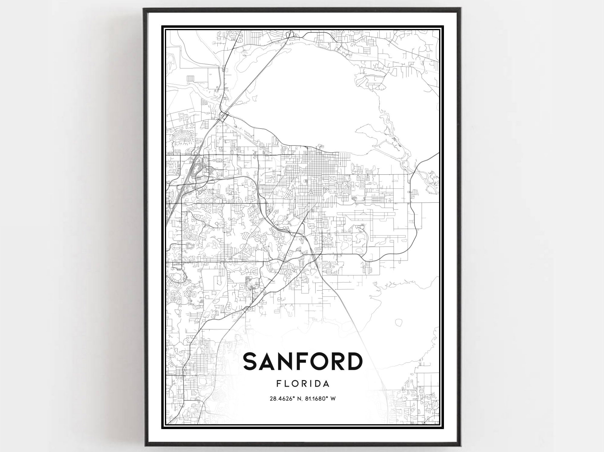 Sanford Map Print, Sanford Map Poster Wall Art, Fl City Map, Florida ...