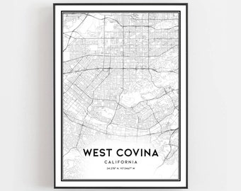 West Covina Map Print, West Covina Map Poster Wall Art, Ca City Map ...