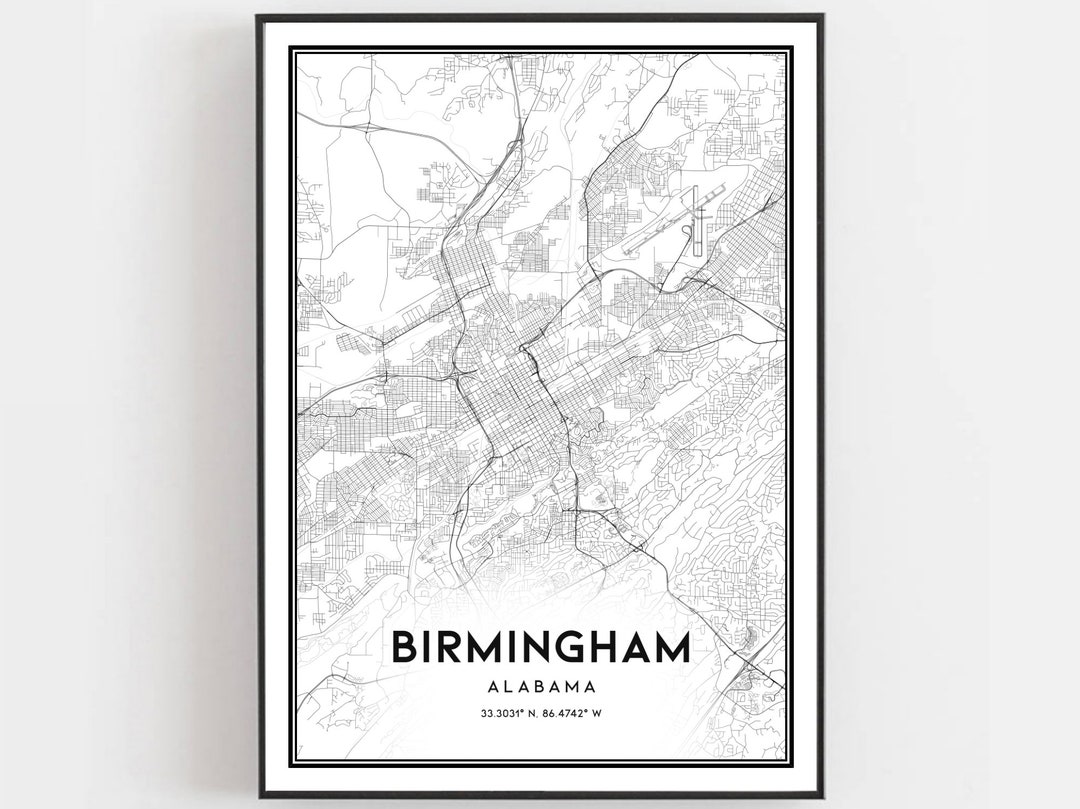 Birmingham Map Print, Birmingham Map Poster Wall Art, Al City Map ...