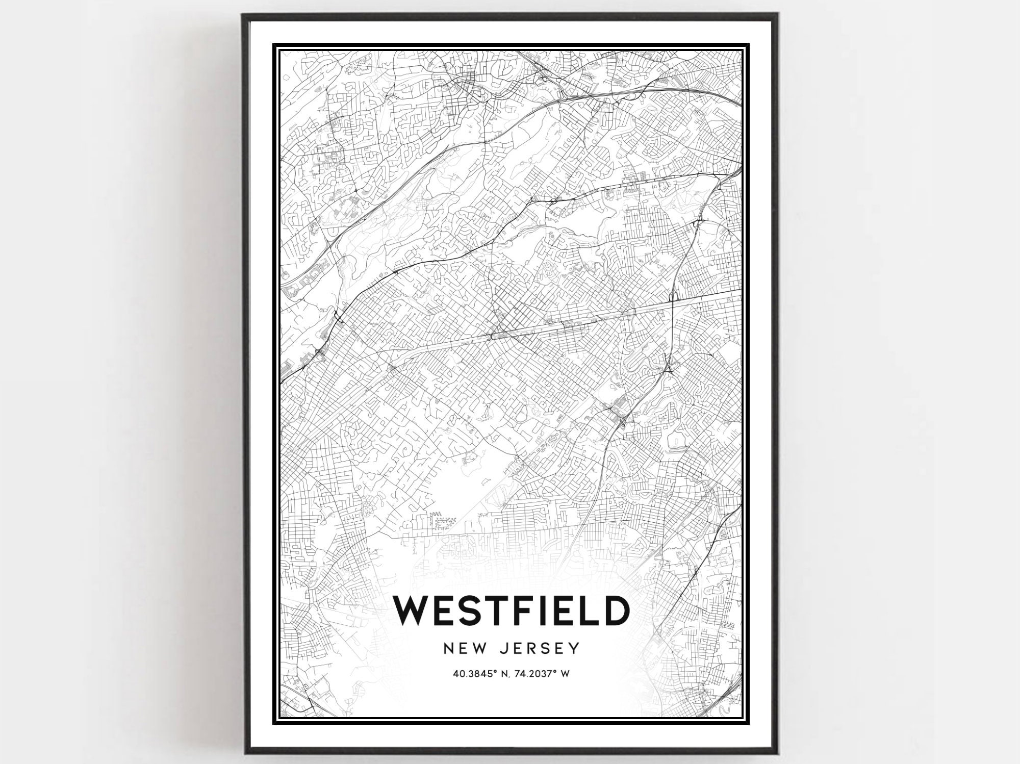Westfield Map Print Westfield Map Poster Wall Art Nj City | Etsy