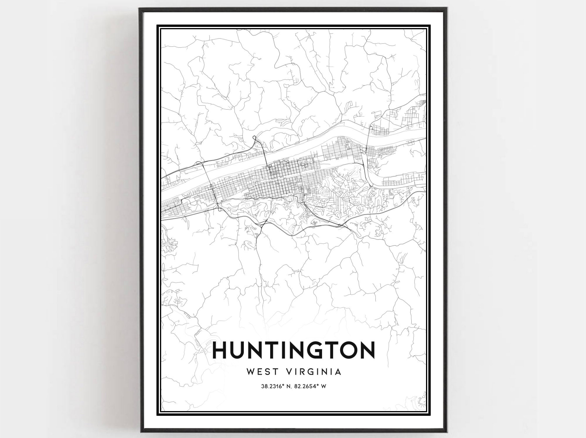 Huntington Map Print, Huntington Map Poster Wall Art, Va City Map, West ...