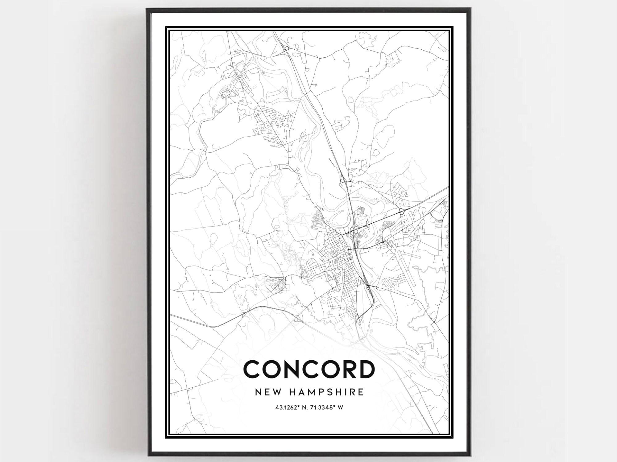 Concord Map Print Concord Map Poster Wall Art Nh City Map | Etsy
