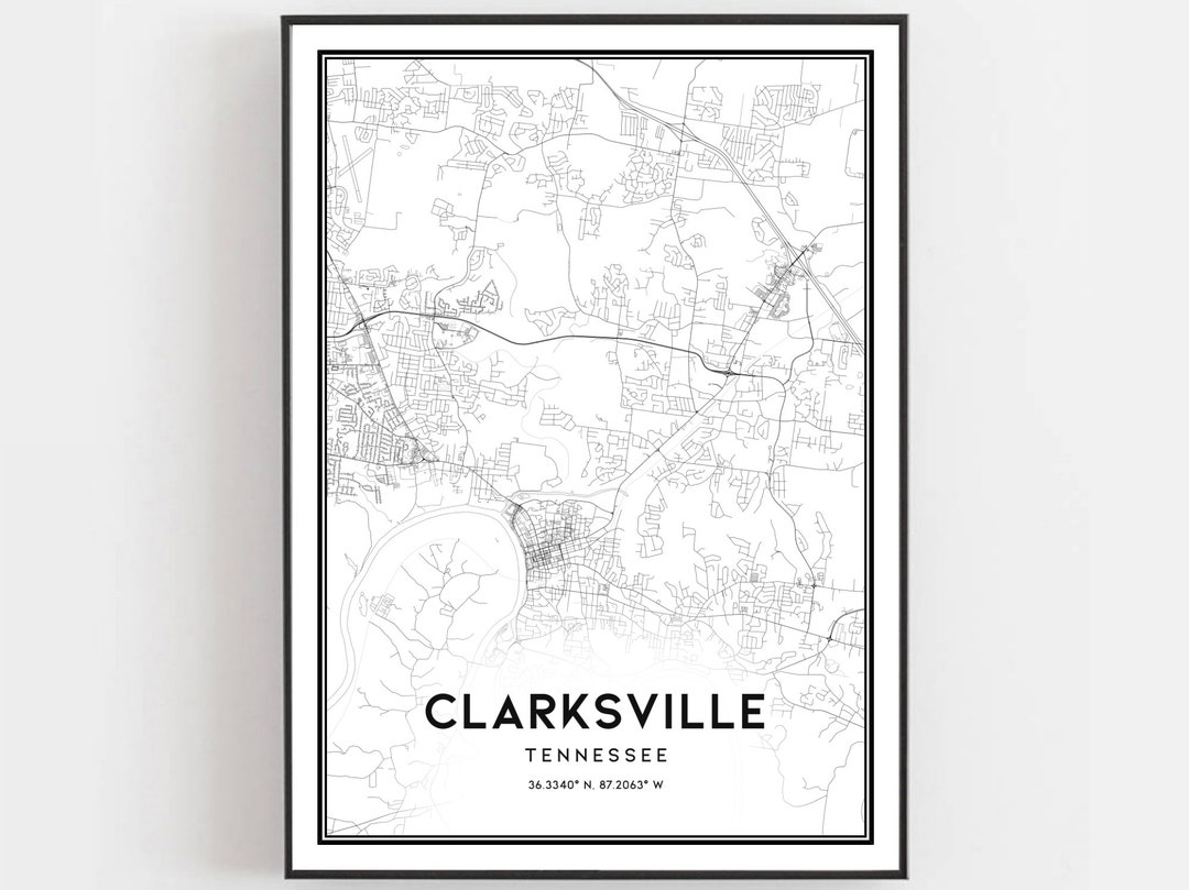Clarksville Map Print, Clarksville Map Poster Wall Art, Tn City Map ...