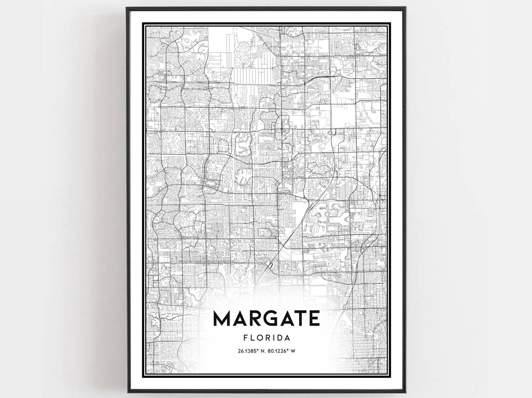 Margate Map Print, Margate Map Poster Wall Art, Fl City Map, Florida ...